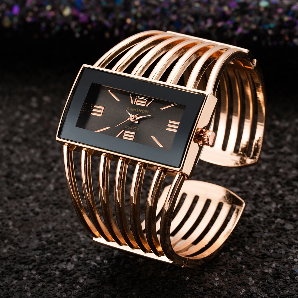 Reloj de lujo de oro rosa para mujer, pulsera rectangular, de cuarzo ...