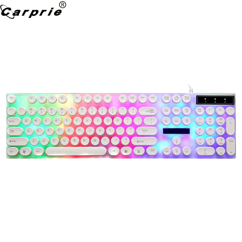 CAPRPIE Waterproof Wired Keyboard 104 Round Keys Rainbow Backlight USB ...