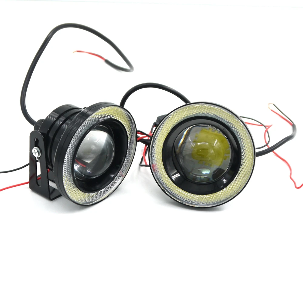 White 2pcs Waterproof Projector LED Fog Light Lens Halo Angel Eyes Rings COB 30W Xenon 12V 15V ...