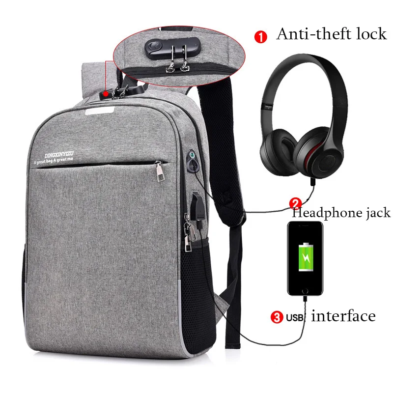 Men Backpack Anti Theft Password Locks Man USB Charging Laptop ...