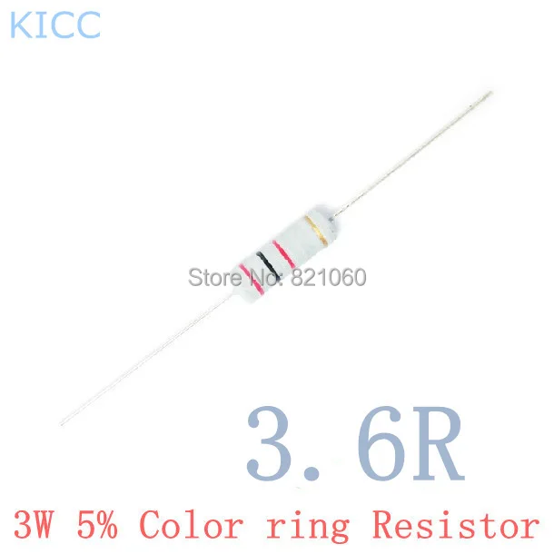 3ワット3.6オーム炭素皮膜抵抗+/ 5%/3ワット3R6オーム5%抵抗/3ワットカラーリング抵抗(100ピース/ロット)|resistor ...