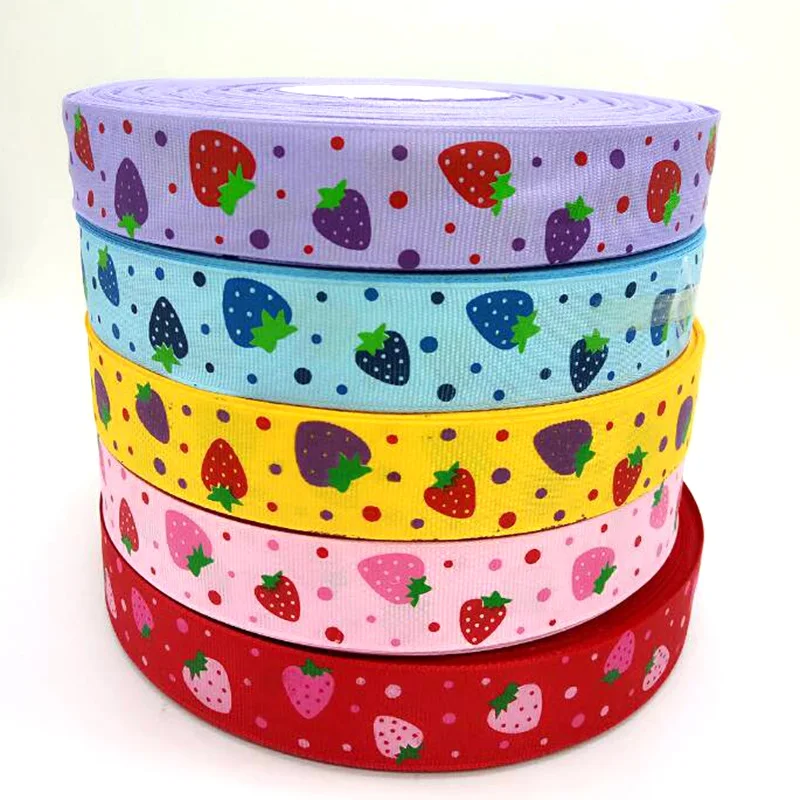 5yards 1" width mix color printed strawberry grosgrain ribbon DIY ...