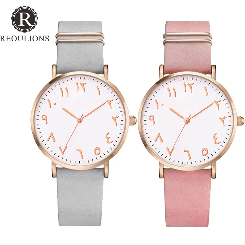 REOULIONS Fashion Leather Arabic Numbers Women Elegant Quartz Watch ...