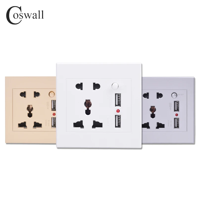 Coswall Universal Standard Wall Power Socket Dual Switched USB Charging ...