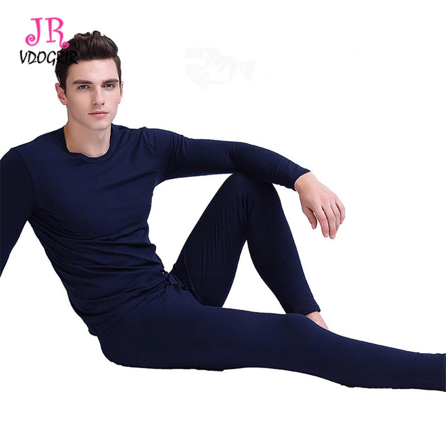 VDOGRIR Hot Winter Men's Navy Blue Long Johns 95% Cotton Breathable ...