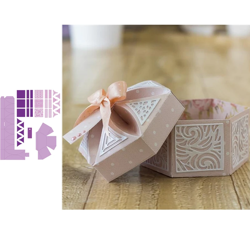 Box Making Dies Hexagon-petal-box Metal Cutting Dies For Scrapbooking ...