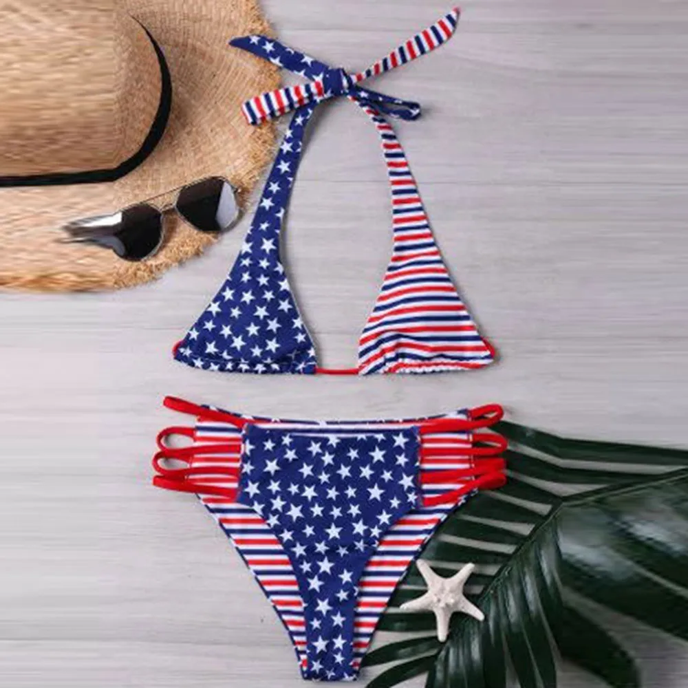 Fashion Women American Print Flag Bra Sets Underwear Waterproof ...