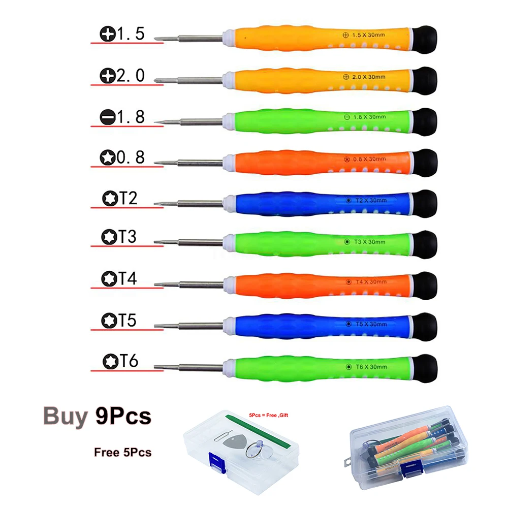 새로운 9 개 P2 PH000 PH00 슬롯 1.8 별 정밀 드라이버 세트 핸드폰 노트북 시계 안경 수리 (무료 5 개 ...