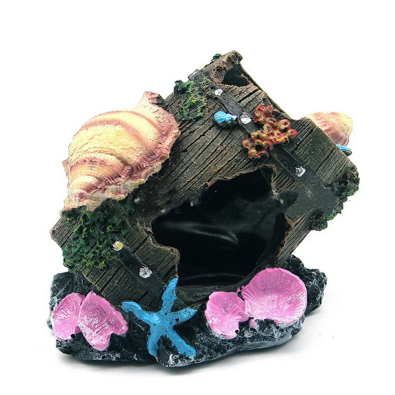 Resin Artificial Aquarium Shell Barrel Decoration Fish Tank Cave ...