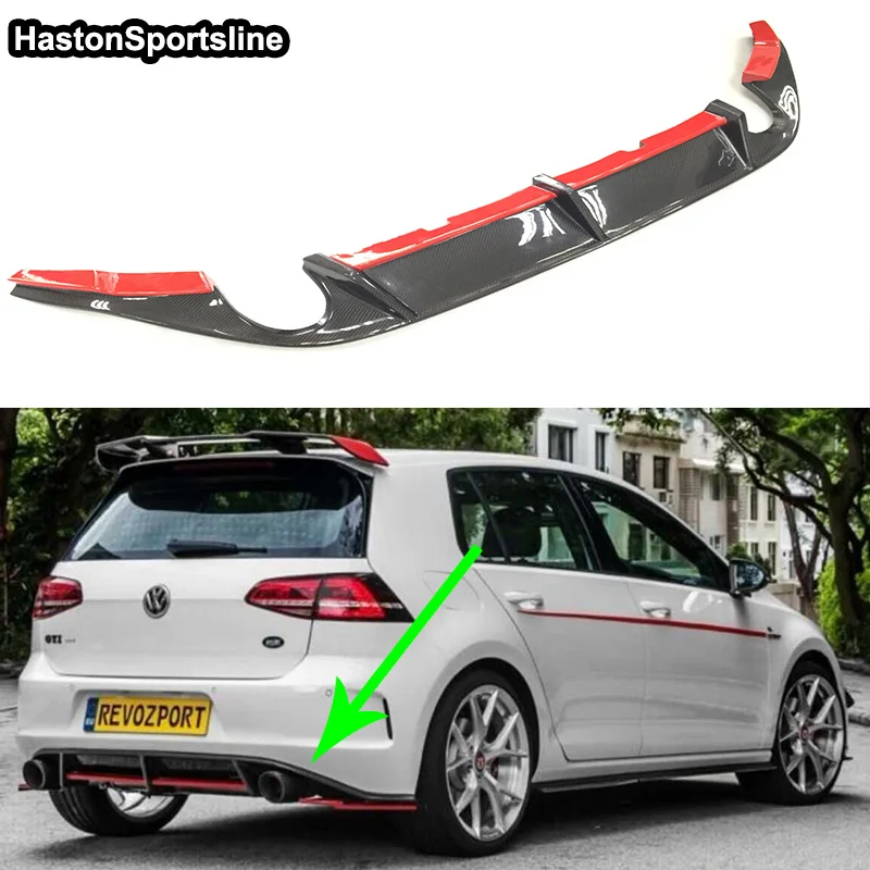Golf 7 MK7 GTI Red Carbon Fiber Revozport Style Rear Bumper Lip ...