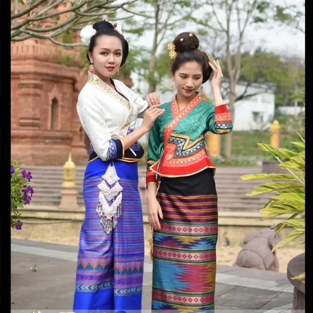 Myanmar Traditional costume Dai nationality slim retro short sleeved ...