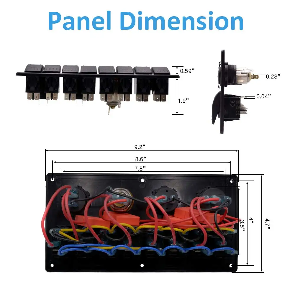 Marine Boat Rocker Switch Panel 8 Gang Waterproof Toggle Switches with ...