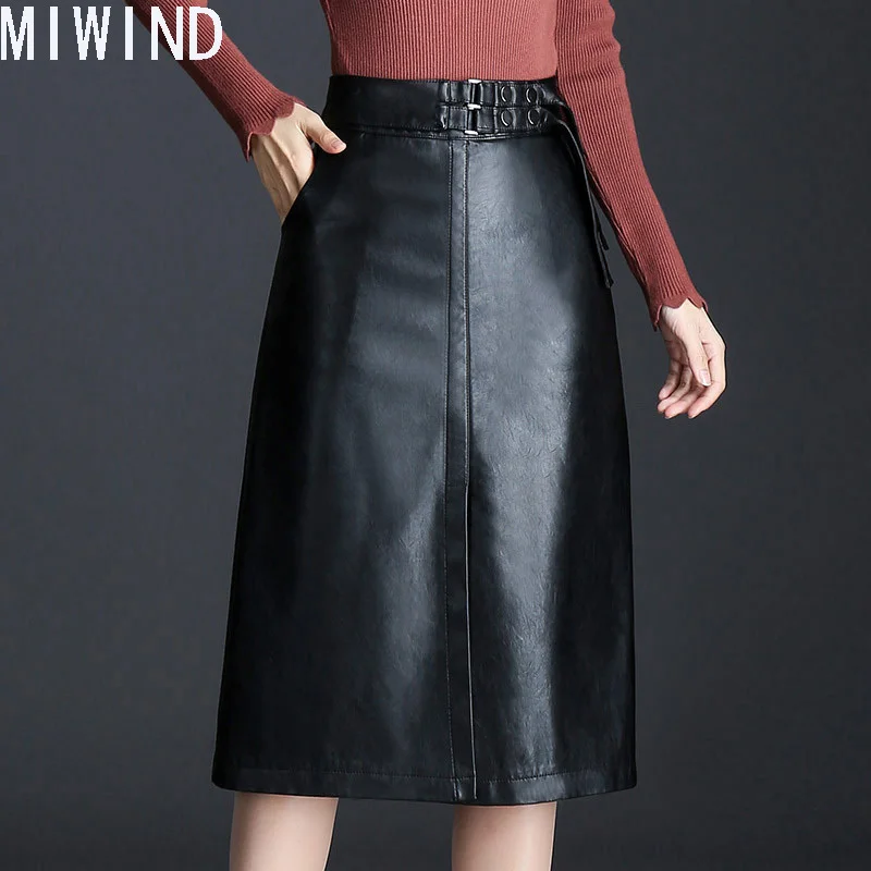 Women Faux Leather High Waist Skirts A Line Female Autumn Sexy Winter