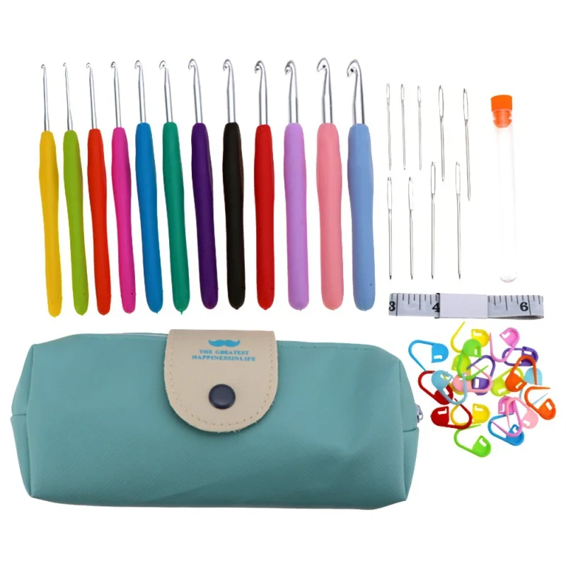 Crochet Hooks Set Soft Rubber Handle Yarn Knitting Hooks Needles Set ...