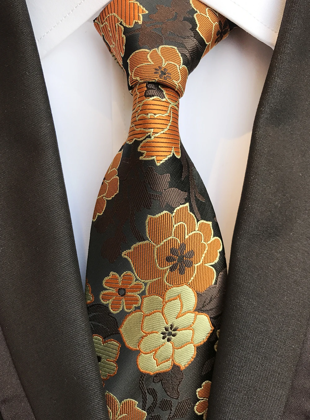 New Design Folral Brown Yellow Tie Jacquard Woven Silk Ties Mens Neck ...