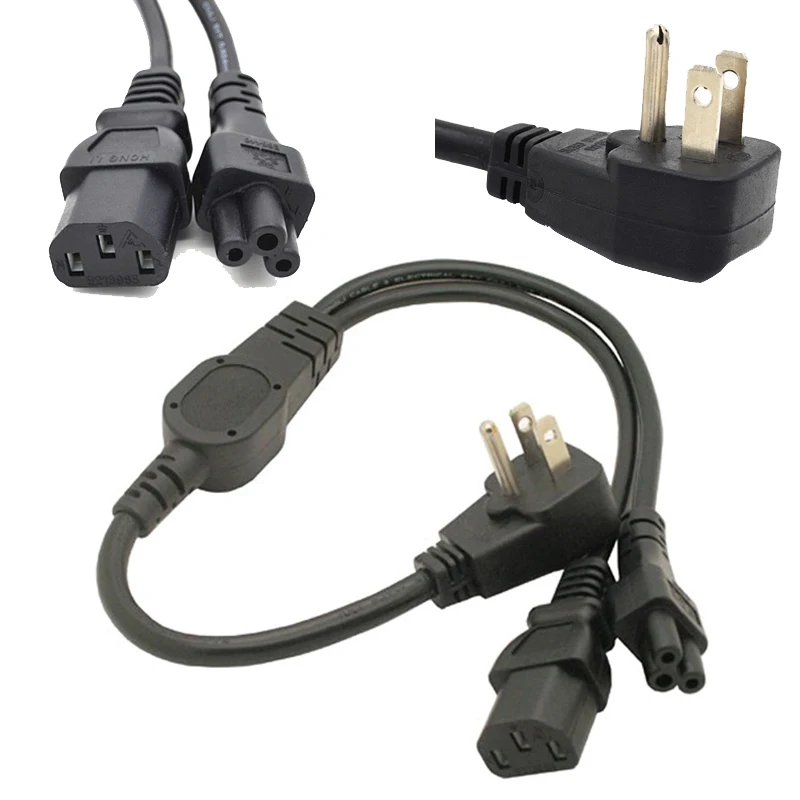 2 in 1 Flat Nema 5 15P Plug to IEC 320 C13 C5 Y Splitter AC Power Cord ...