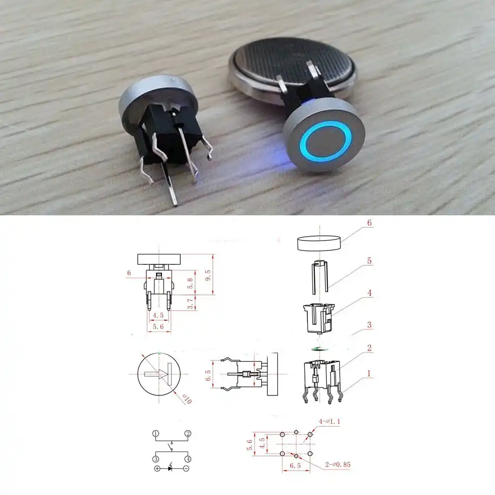 5pcs Blue LED 10mm Cap Power 12V 50mA Momentary Tact Push Button Switch|switch switch|switch 12v ...