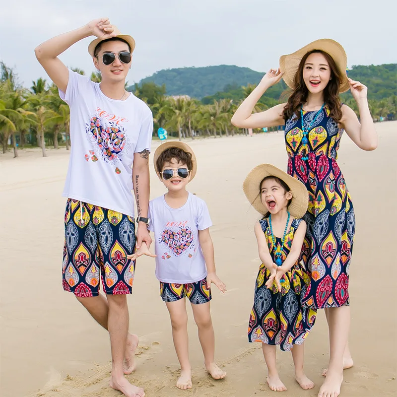 2017 Beach Family Set Mother Daughter Vest Dresses Family Clothes ...