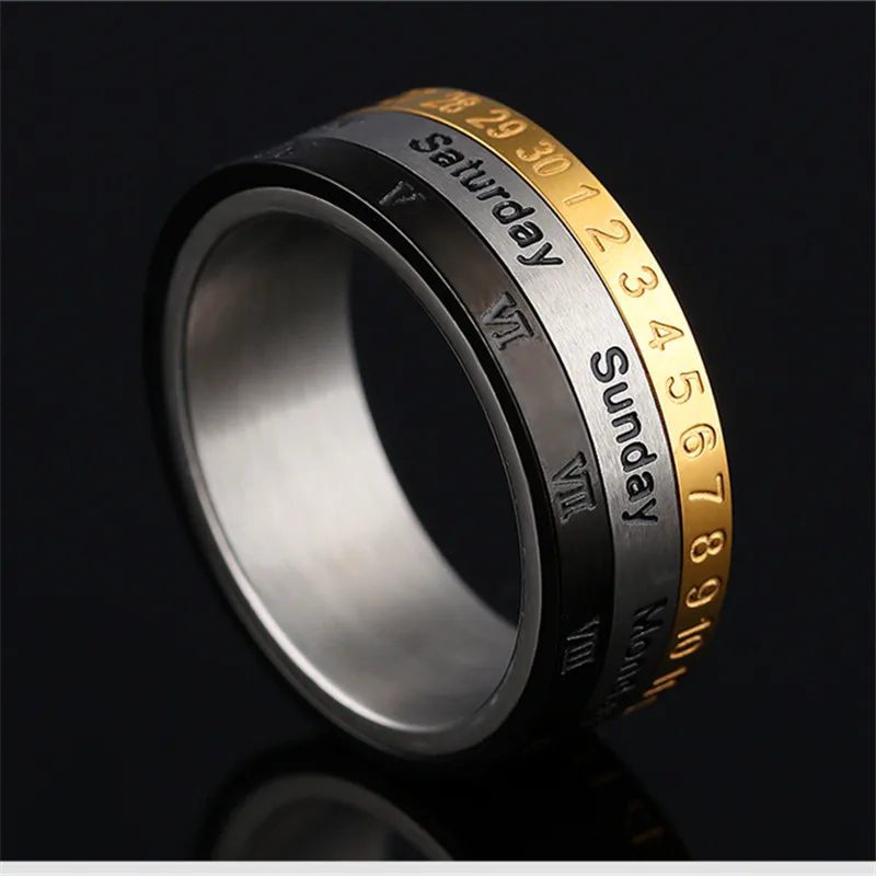 Man Rotating Ring Vor Men Rotate Spinner Week Calendar Date Boys Mens ...