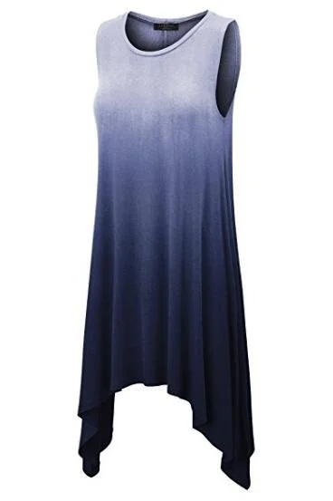 Women Gradient Tie Dye Dress 2017 New Summer Loose Sleeveless Irregular