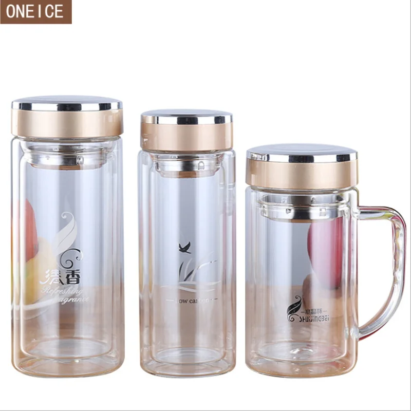 Simple Portable Drinking Water Bottle High Borosilicate Double Glass 300 Ml 360 Ml 400 Ml