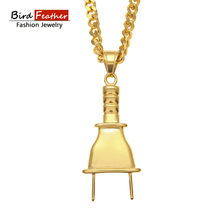 Bird Feather Stainless Steel Necklace for men women Shining Plug ...