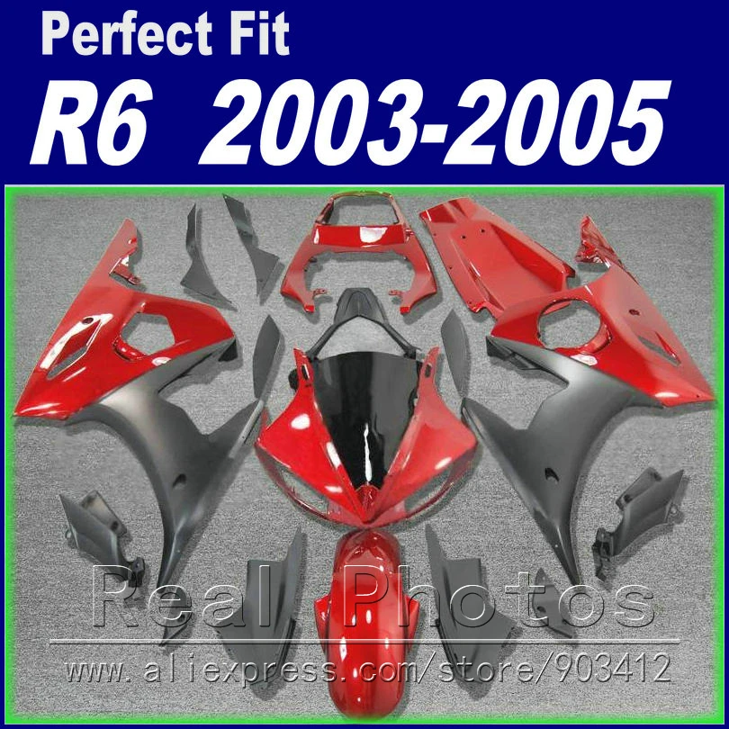 Carenagem para yamaha r6 2003, 2004, 2005, vermelho, preto, fosco ...