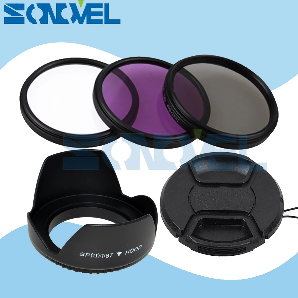 67mm UV CPL FLD Lens Kit Filtro + Lens Cap + Flor Lens Hood Para Nikon ...