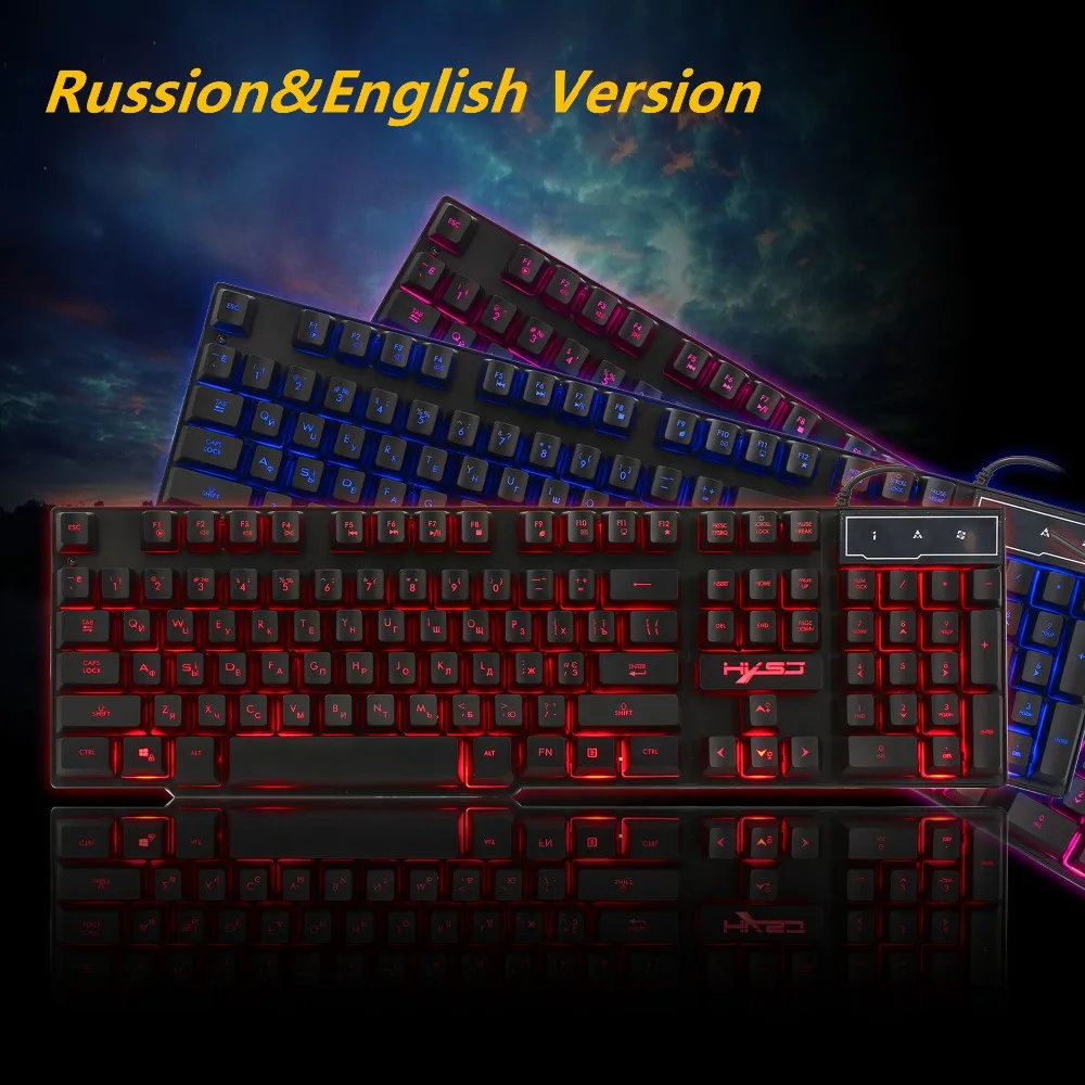 Russian Version Red/Purple/Blue Backlight LED Pro Gaming Keyboard USB ...