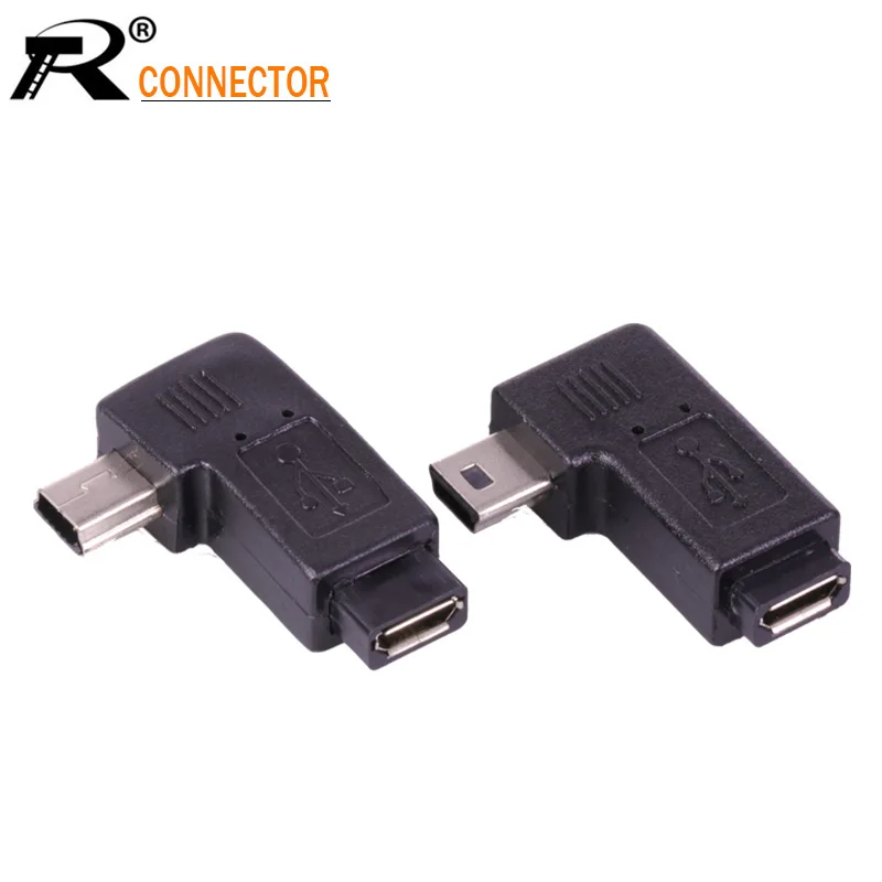 1pc Mini Usb Male To Micro Usb Female Connector 90 Degree Micro Extend Adapter In Connectors