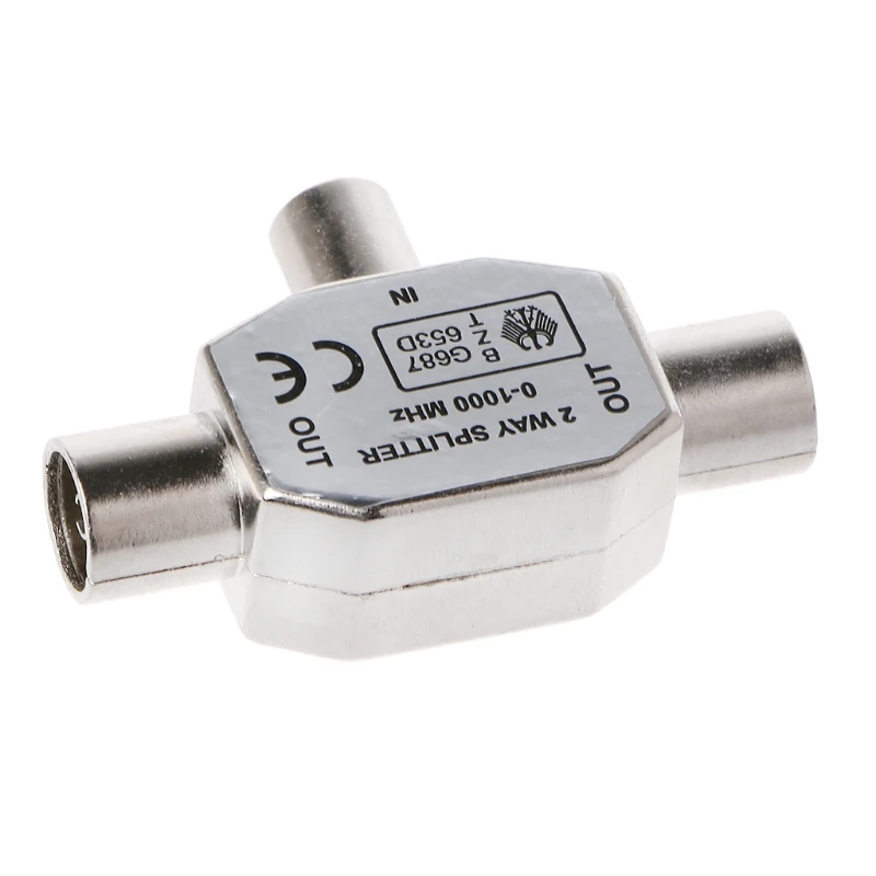 2 Way T Splitter1x Male to 2 x Female Metal COAX Coaxial TV Aerial ...