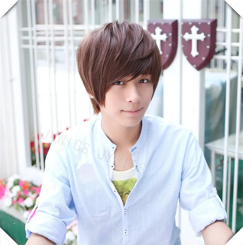 Short Brown Boy Wig Synthetic Hair For Man Cosplay Costume Party Wig ...