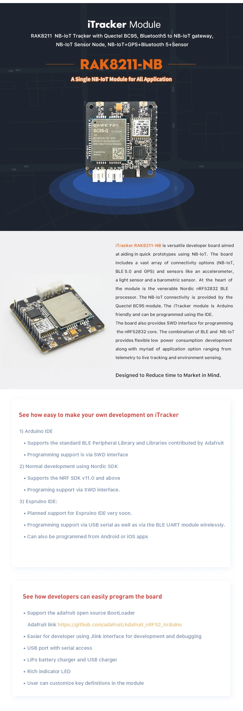 Rak8211-nb Itracker Nb-iot Tracker Module, Bc95 Support Global Band, Nbiot+ble+gps+sensors ...
