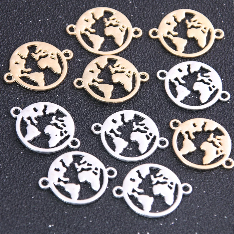 12pcs 20*26mm Three Color Round World Map Link Earth Charms Connector ...