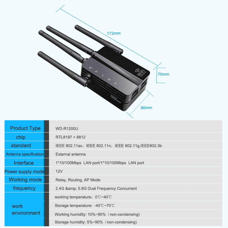 Беспроводной Wi-Fi ретранслятор AC1200M усилитель сигнала Wifi ...