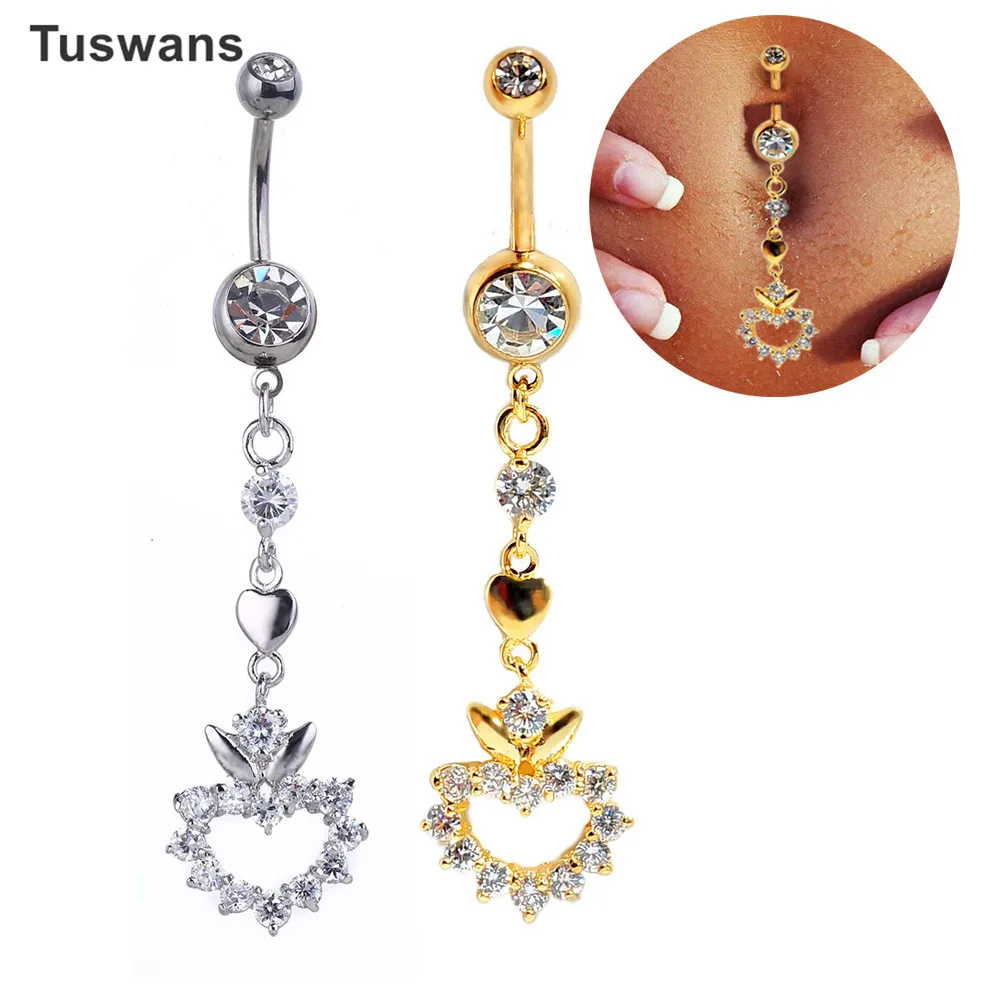 Fashion Gold/White Color Heart Shaped Surgical Steel Navel Piercing ...