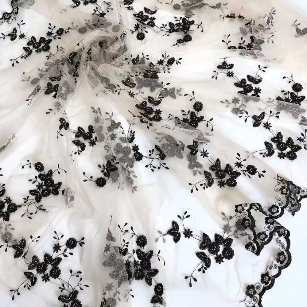 black embroidery lace fabric luxury french net lace high quality for ...