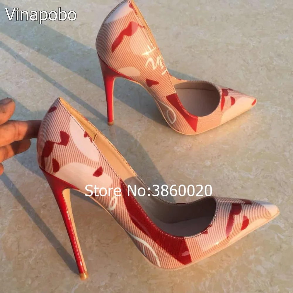 2018 Women Fashion Pointed toe High Heeled Shoes Print Stiletto High ...