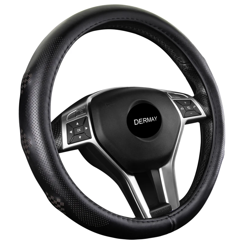 3-Colors-Genuine-Leather-Car-Steering-Wheel-Cover-Top-Layer-Leather-M ...