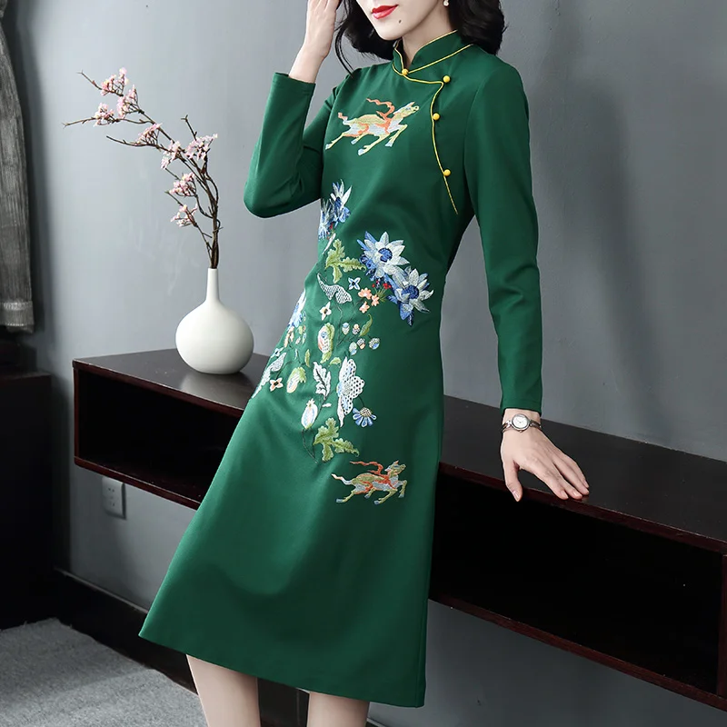 2018 Autumn Elegant Embroidery Dress High Quality Chinese Style Full ...