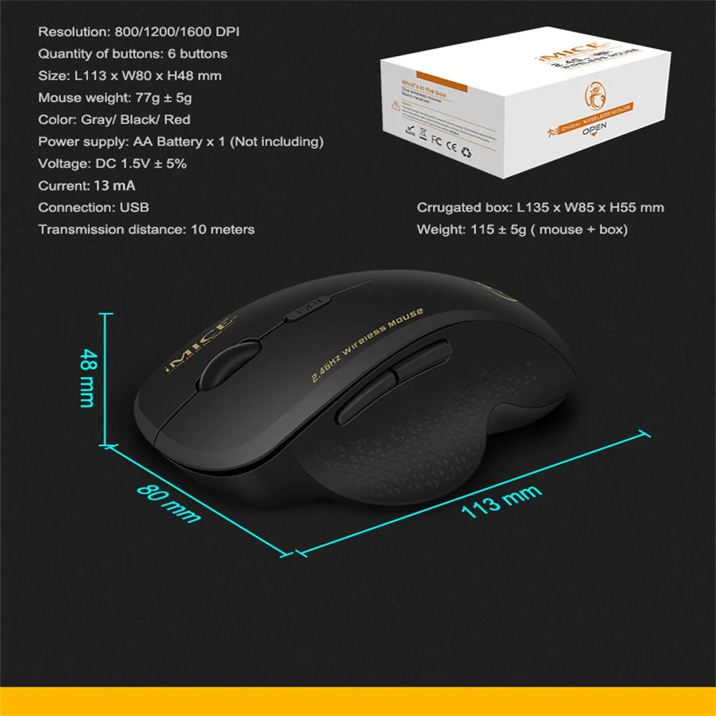 IMICE G6 6 клавиш 2,4 ГГц 800-1200-1600 dpi Третий механизм ...