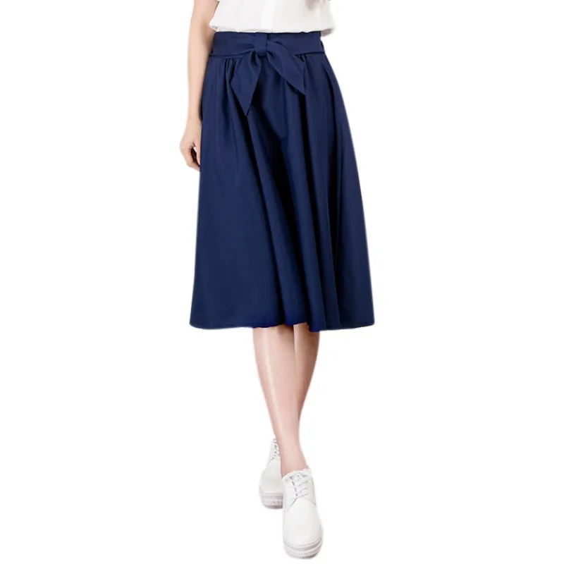 Women Elegant Skirt Big Bow Twist Skirts High Waist Pleated Knee Length Vintage Skirt In Skirts