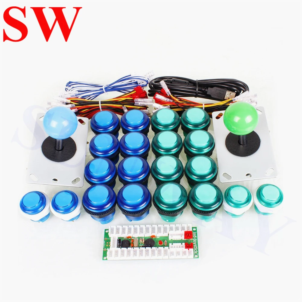 USB-LED-lighted-controller-To-PC-Joystick-2-Player-Arcade-DIY-kits-with ...