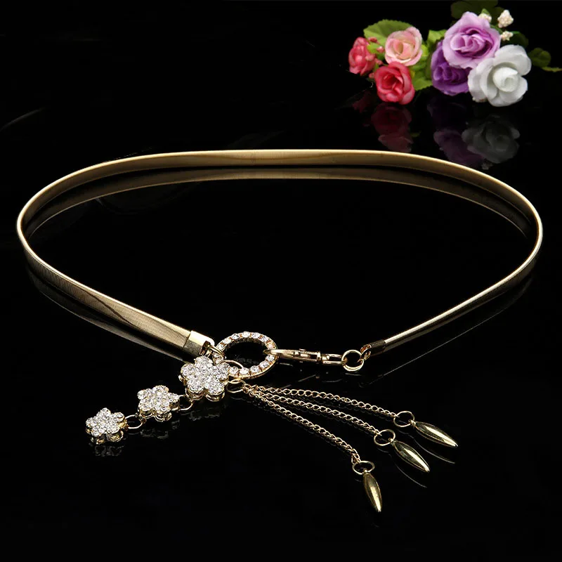2017 Flower Rhinestones Waist Chain for Women Tassel Dress Waistband ...