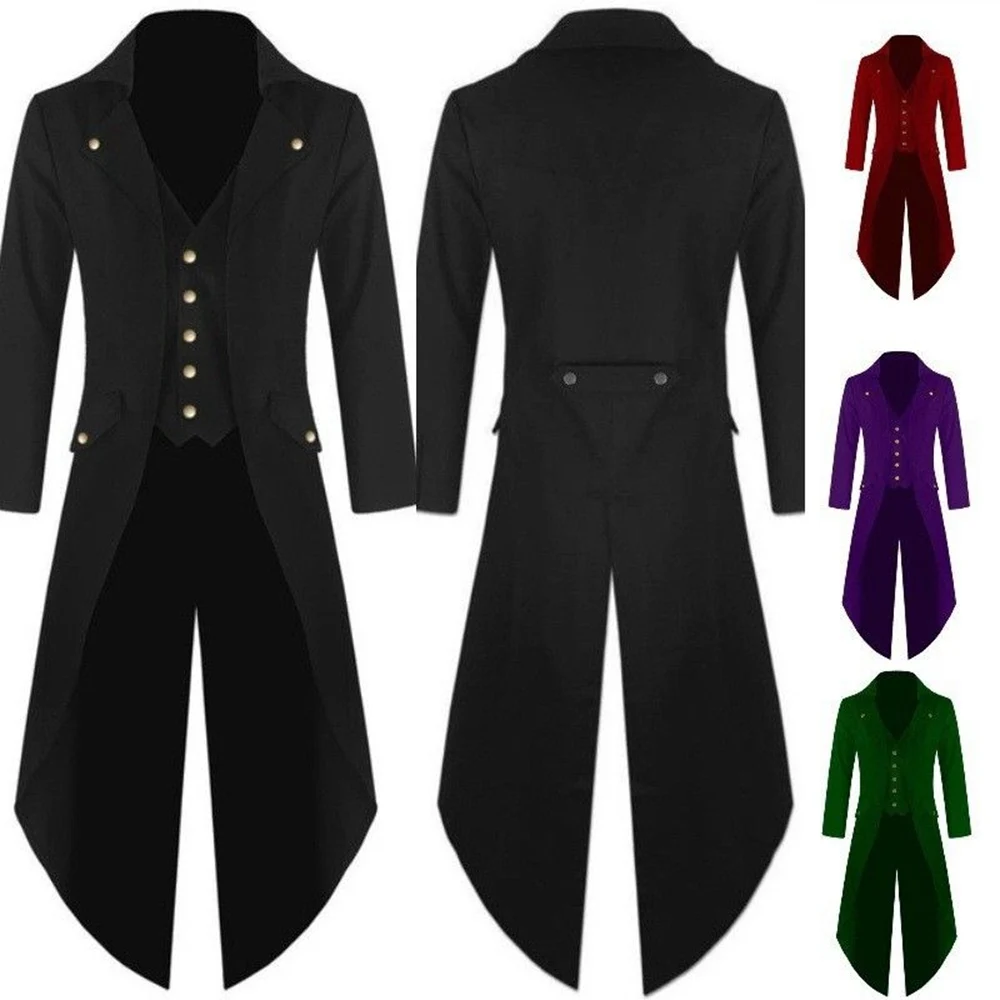 Vintage Men Victorian Gothic Steampunk Swallow tailed Tuxedo Medieval ...