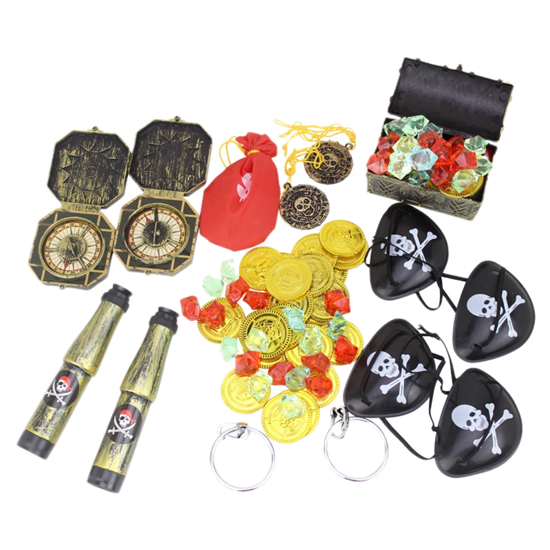 60Pcs Caribbean Pirates Costume Props Set with Pirate Gold Coins Pirate ...