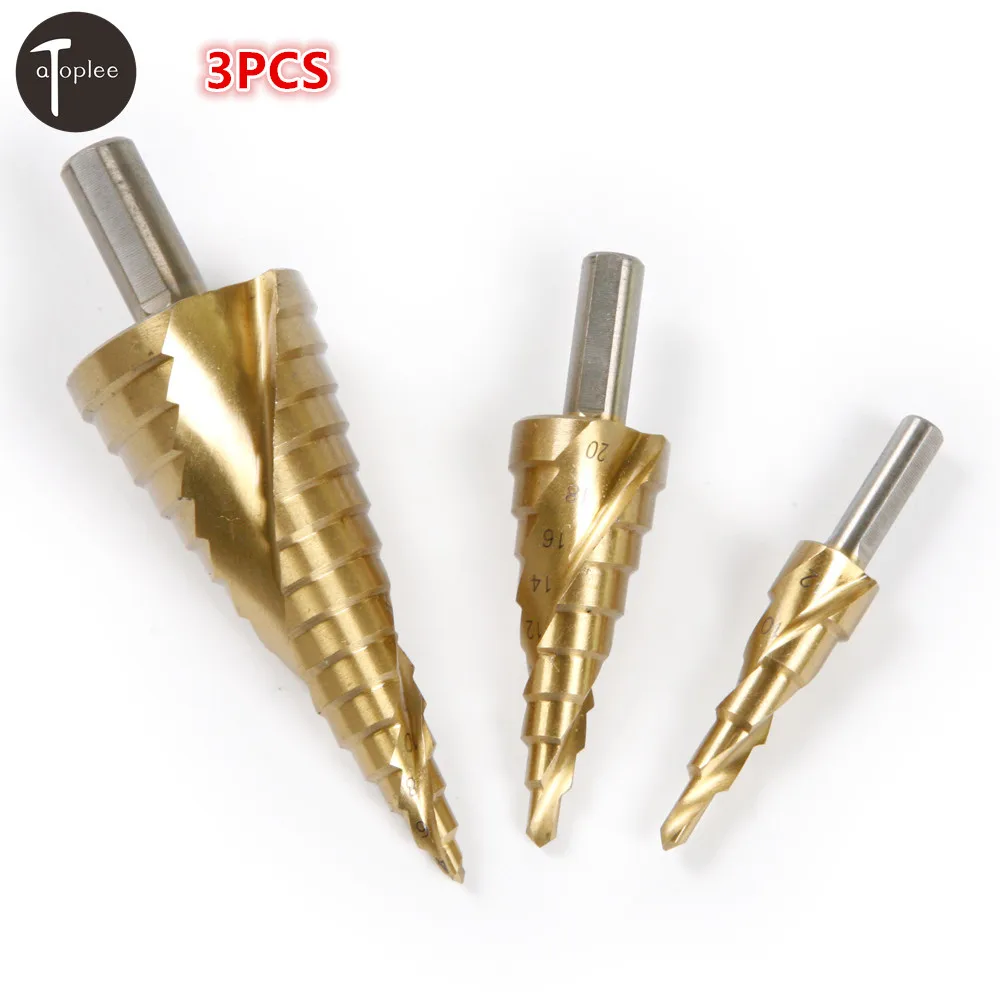 3Pcs 4 12mm,4 20mm,4 32mm HSS Triangle Shank Pagoda Step Drill Bit Hole ...