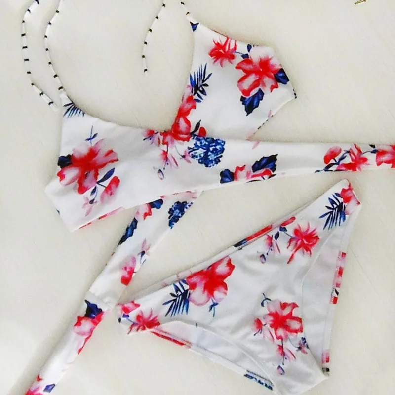 Tokitind Leaf Push Up Bikini Floral Print Bikinis Halter Strappy