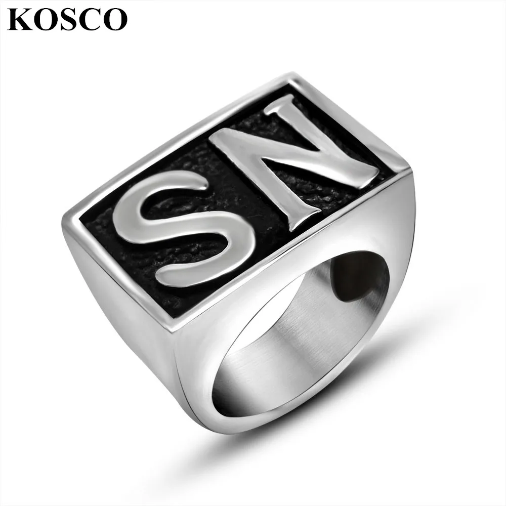 Titanium Steel SN Words Silver Punk/Gothic Style Male Luxury Brand ...