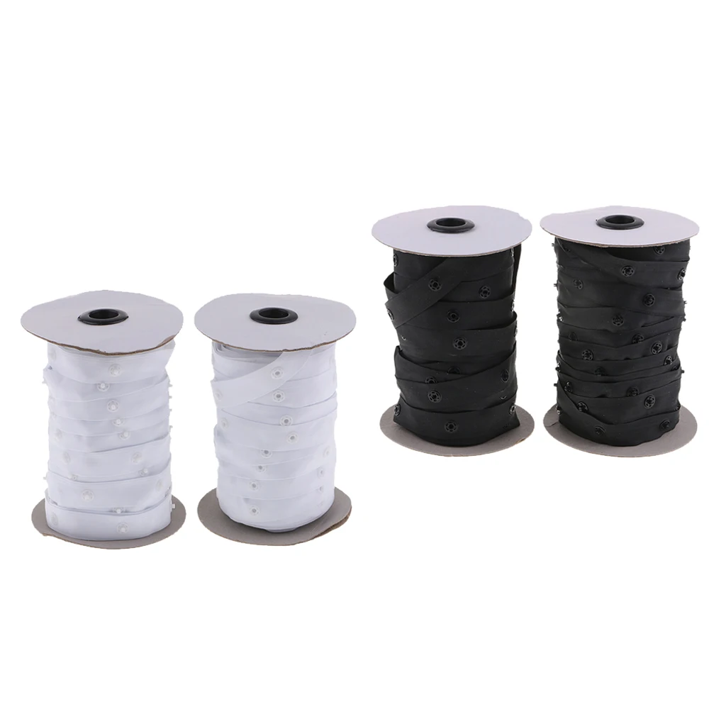 2 Pairs 50 Yards Resin Button Snap Tape Polyester Twill Sewing Duvet ...